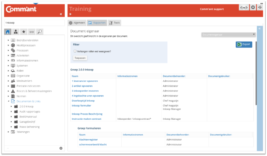 Documenteigenaar (rapport) » help @ comm'ant